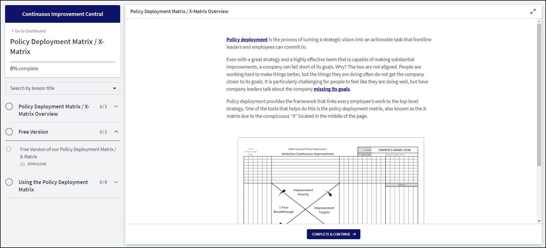 Policy Deployment Matrix / X-Matrix – Velaction Store