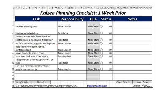 Kaizen Planning Checklist – Velaction Store