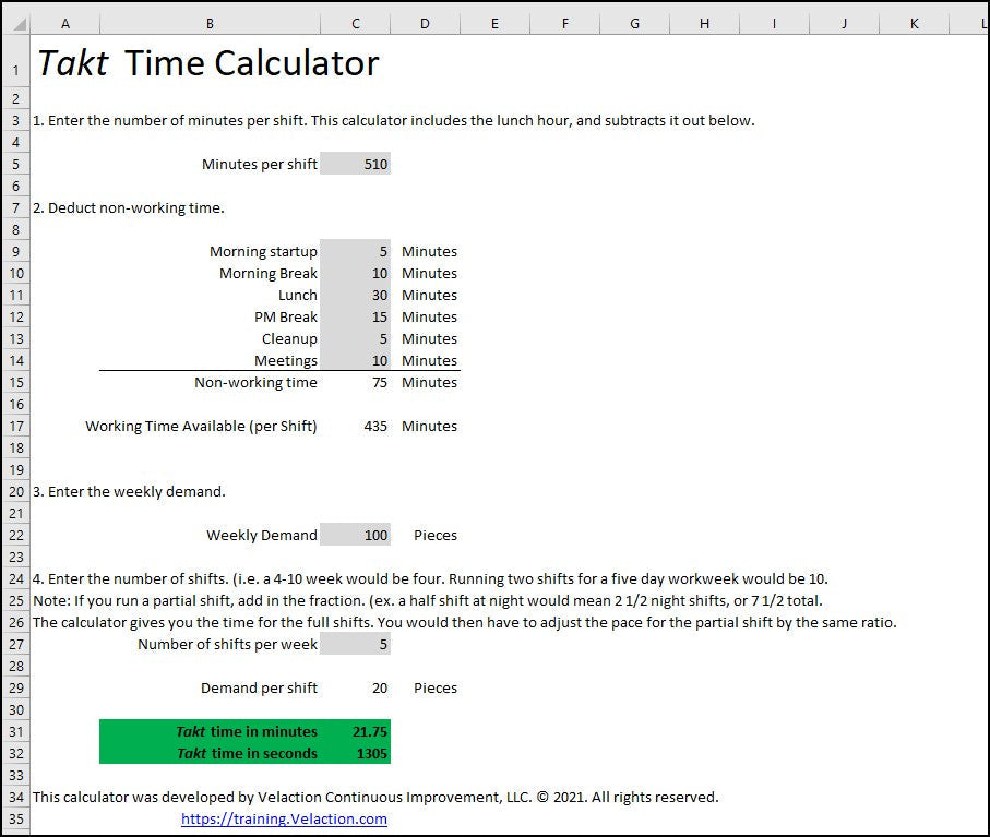 Takt Time Calculator – Velaction Store
