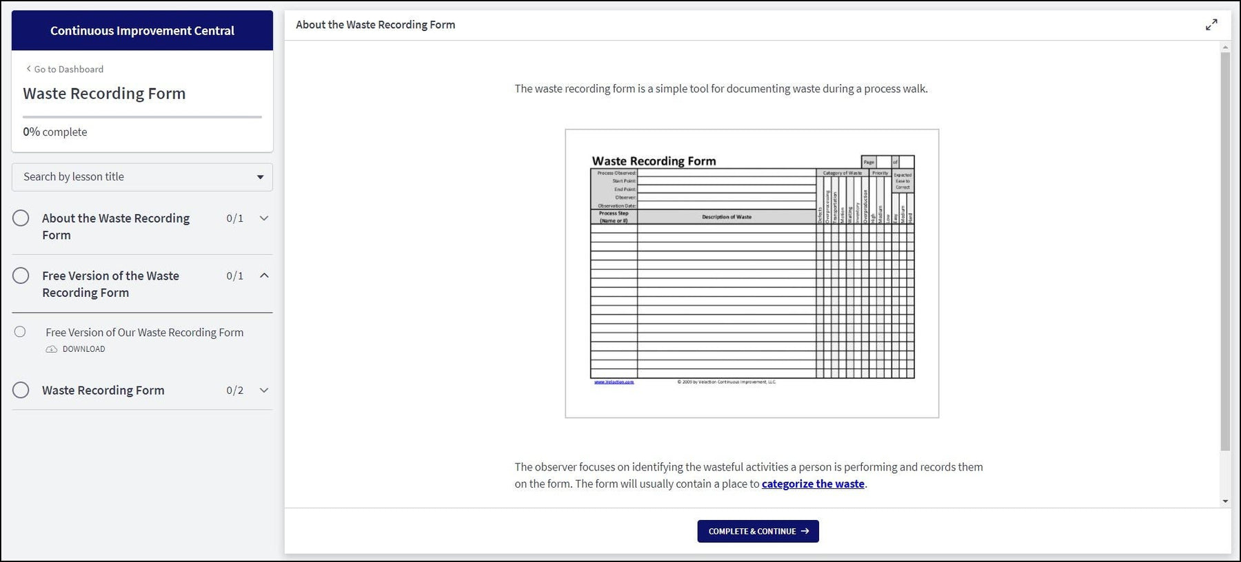 Waste Recording Form – Velaction Store