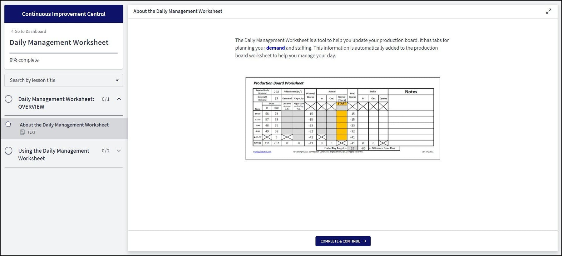 Daily Management Worksheet – Velaction Store